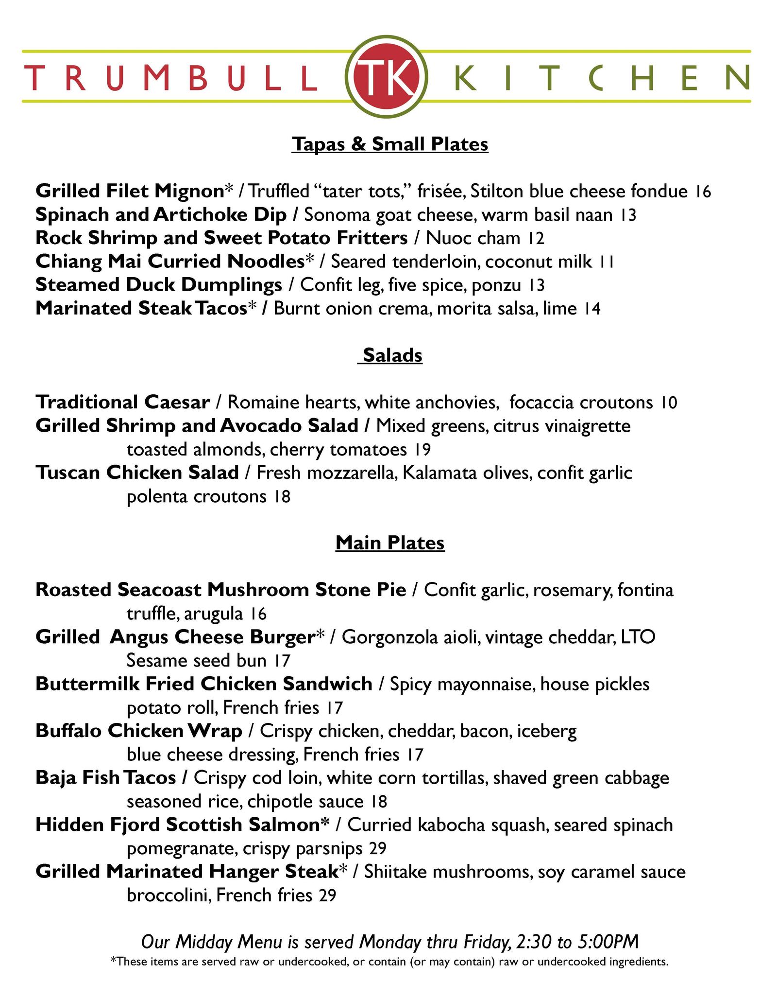 Midday Menu | Trumbull Kitchen | Hartford, CT