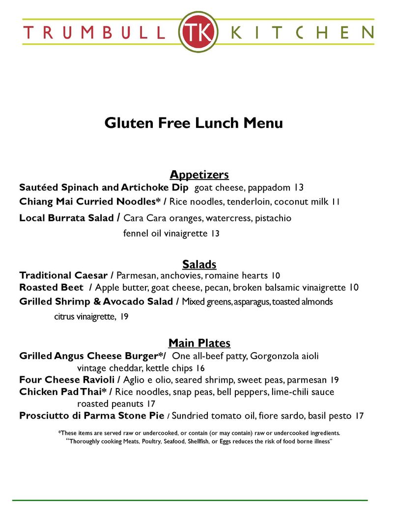Gluten Free Lunch Menu | Trumbull Kitchen | Max Hospitality