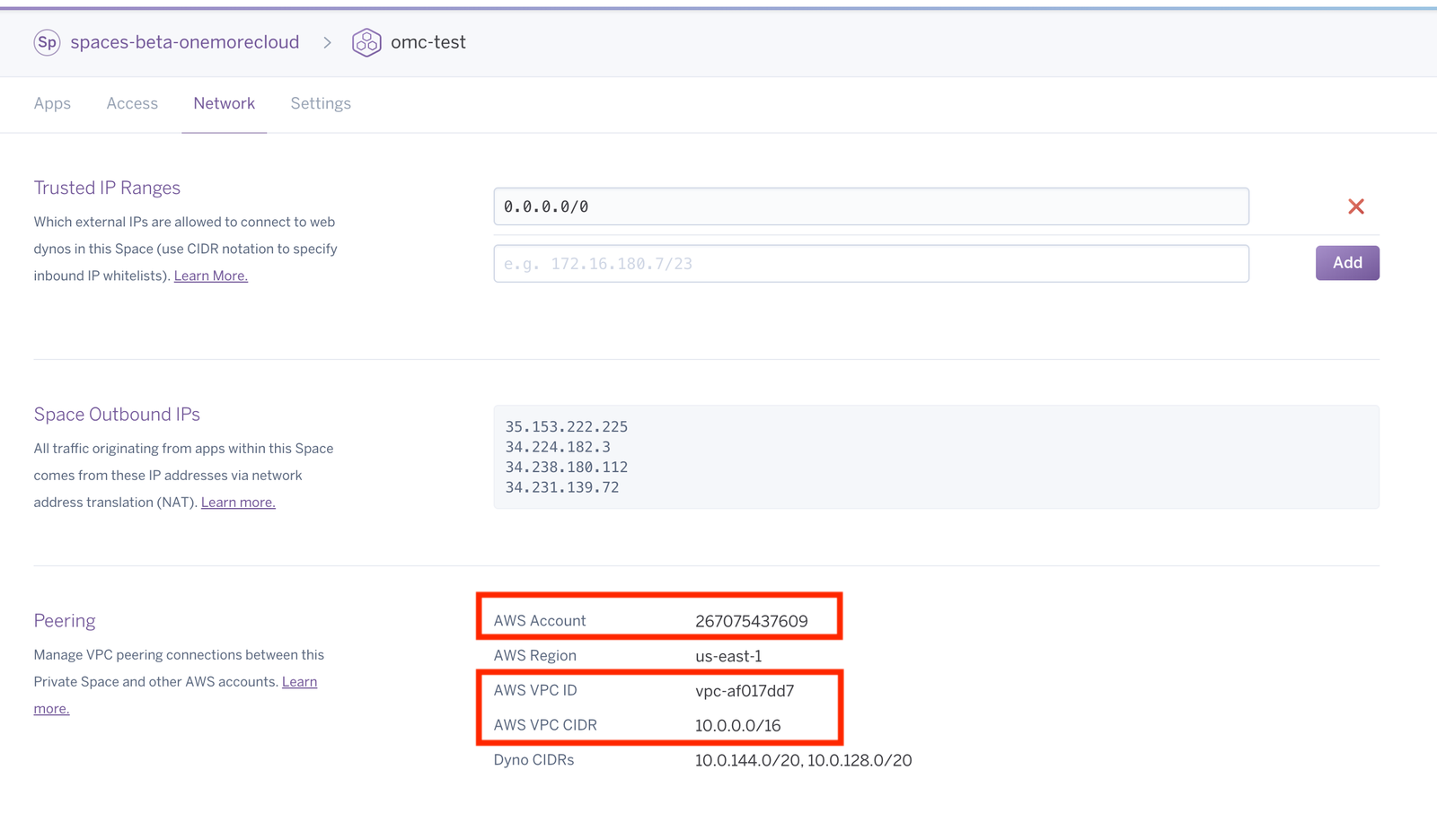 Heroku Private Spaces and VPC Peering
