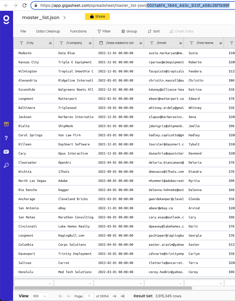 Automate Data Delivery Using the Gigasheet API