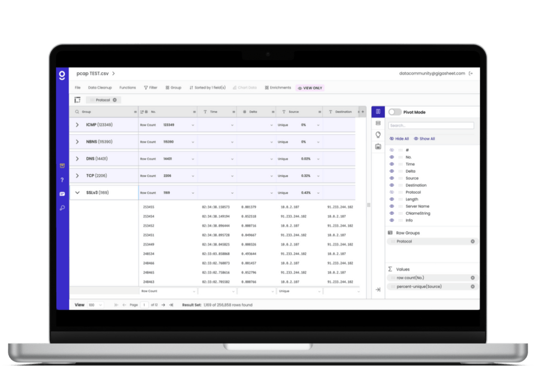 Online PCAP File Viewer | Popular Tools | Gigasheet