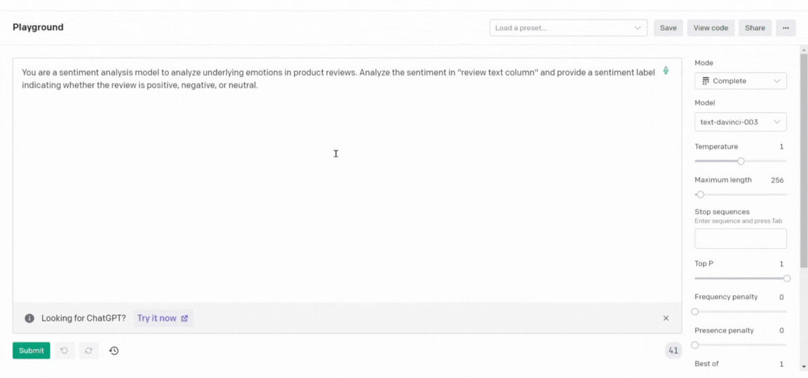 Using Open AI for Sentiment Analysis