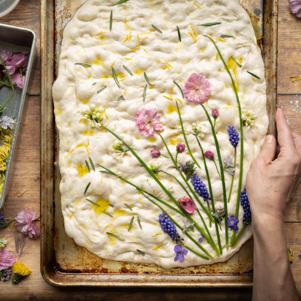 Sourdough Focaccia with Edible Flowers