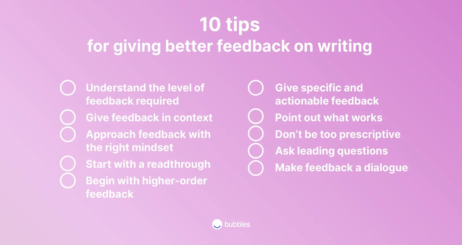 How to give better feedback on writing: 10 top tips - Bubbles