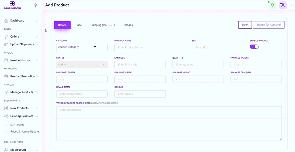 Adding and updating product listings on Dropshipzone