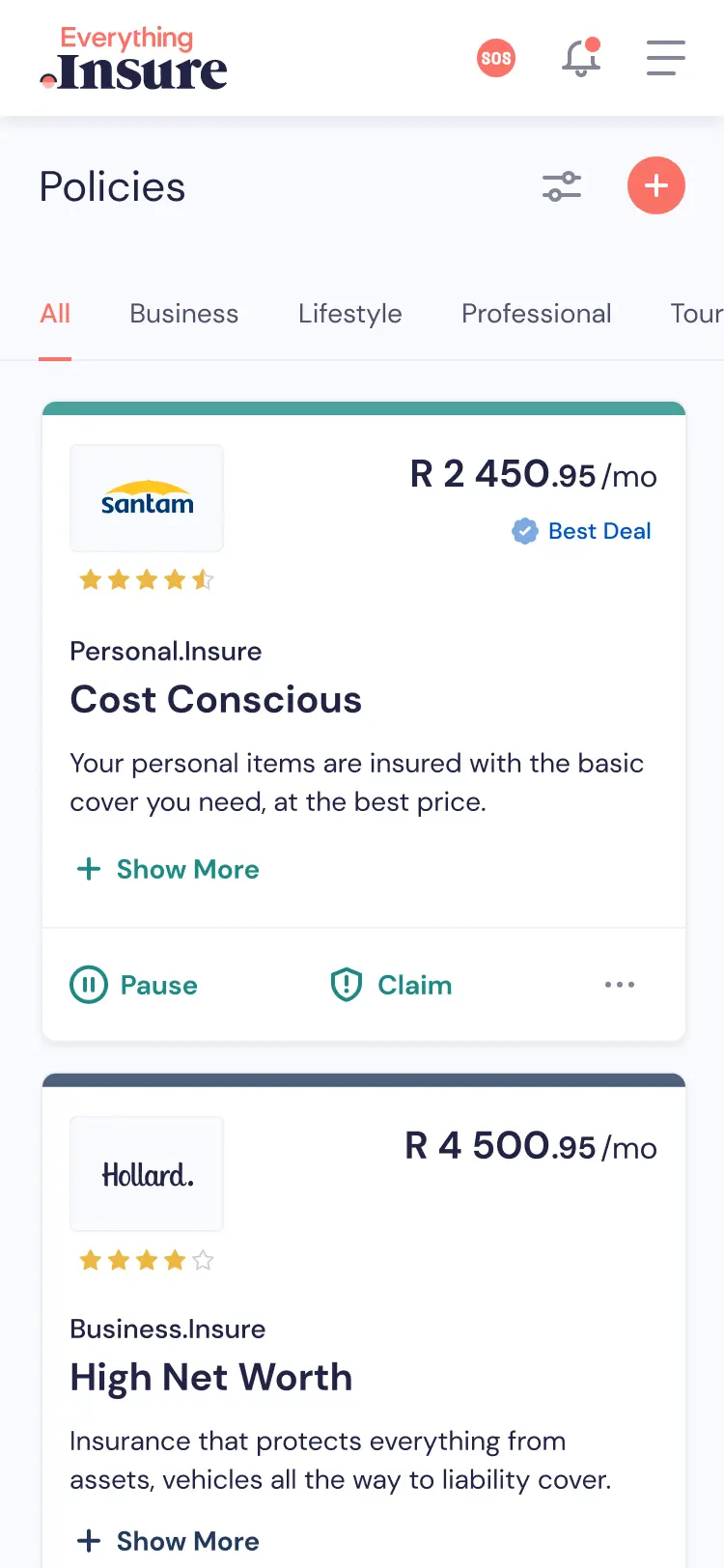 Everything.Insure Web App Design | Now Boarding Digital