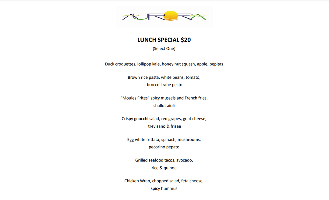 Aurora | Restaurant Menu