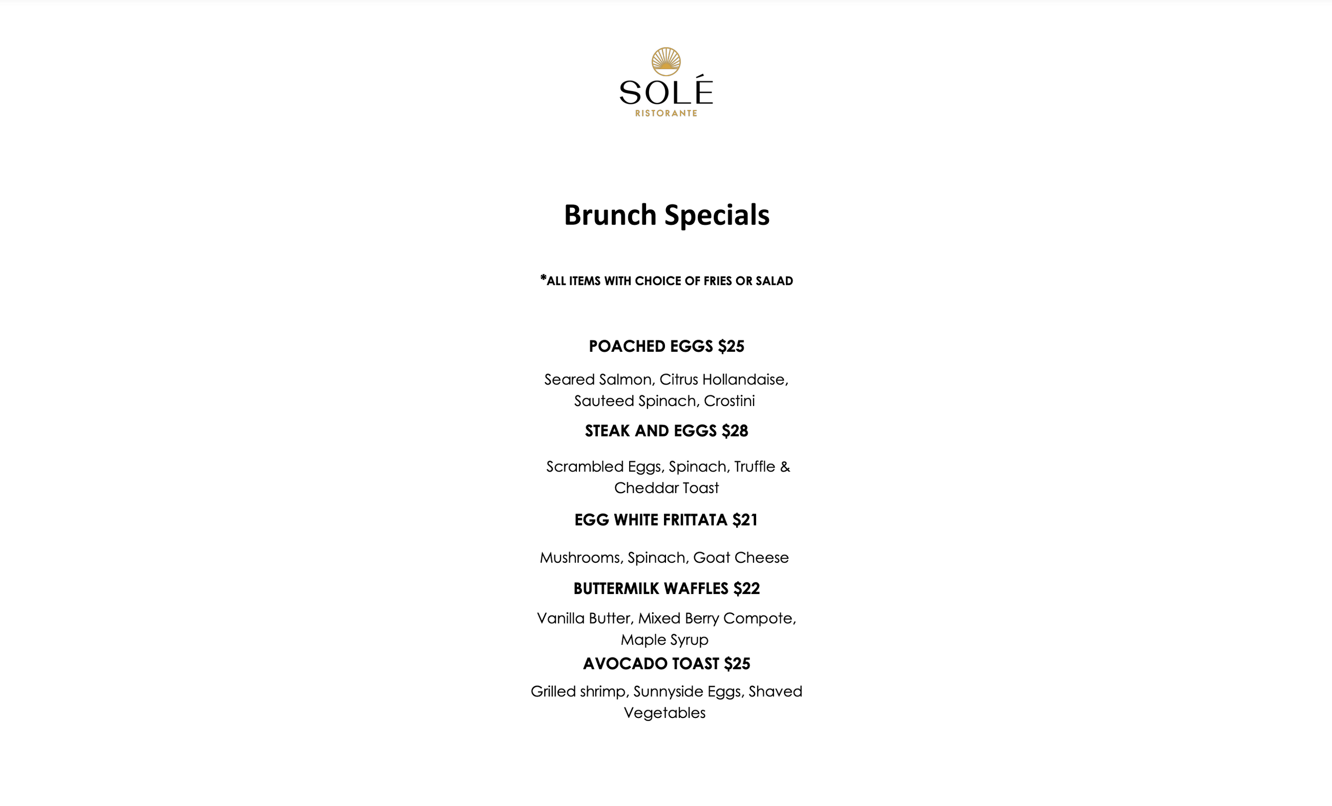 Solé | Restaurant Menu