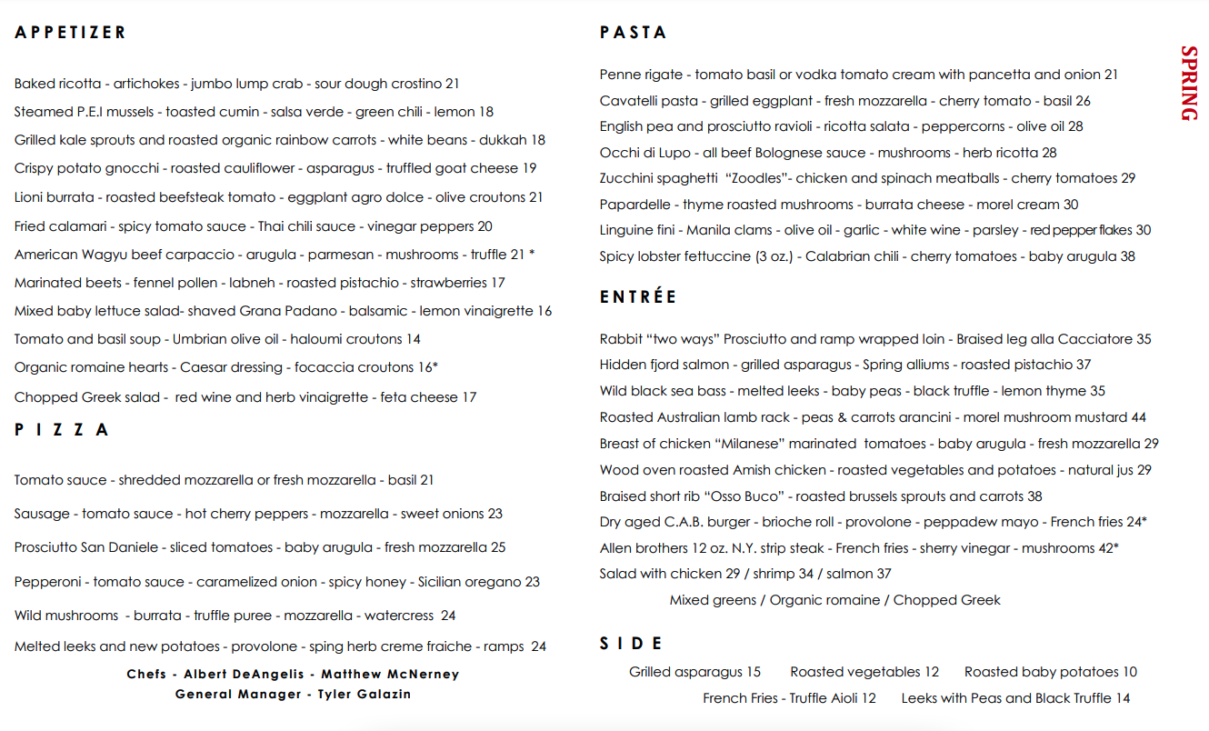 Terra Greenwich | Restaurant Menu