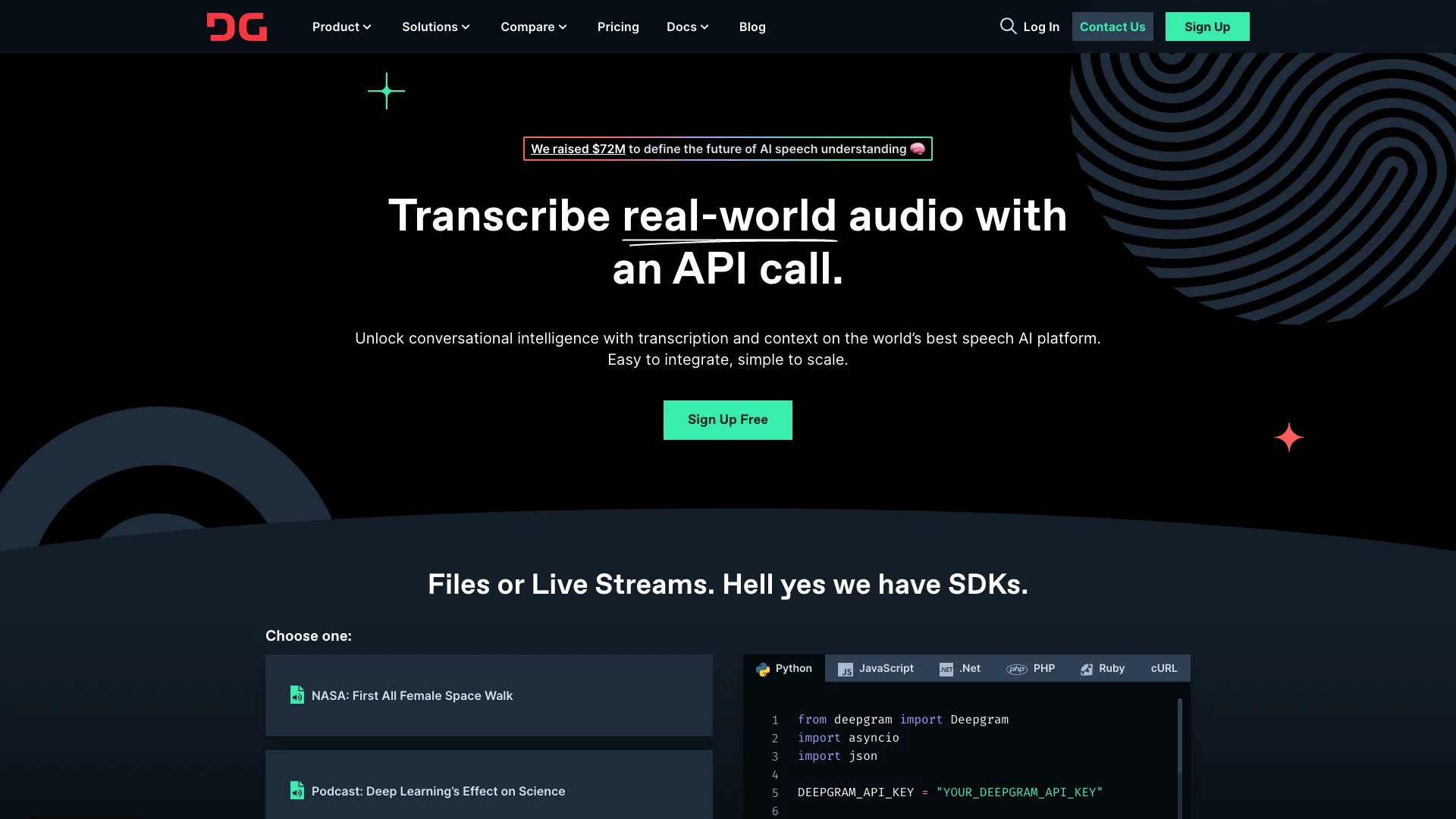 Transcribe audio via AI and an API - DeepGram