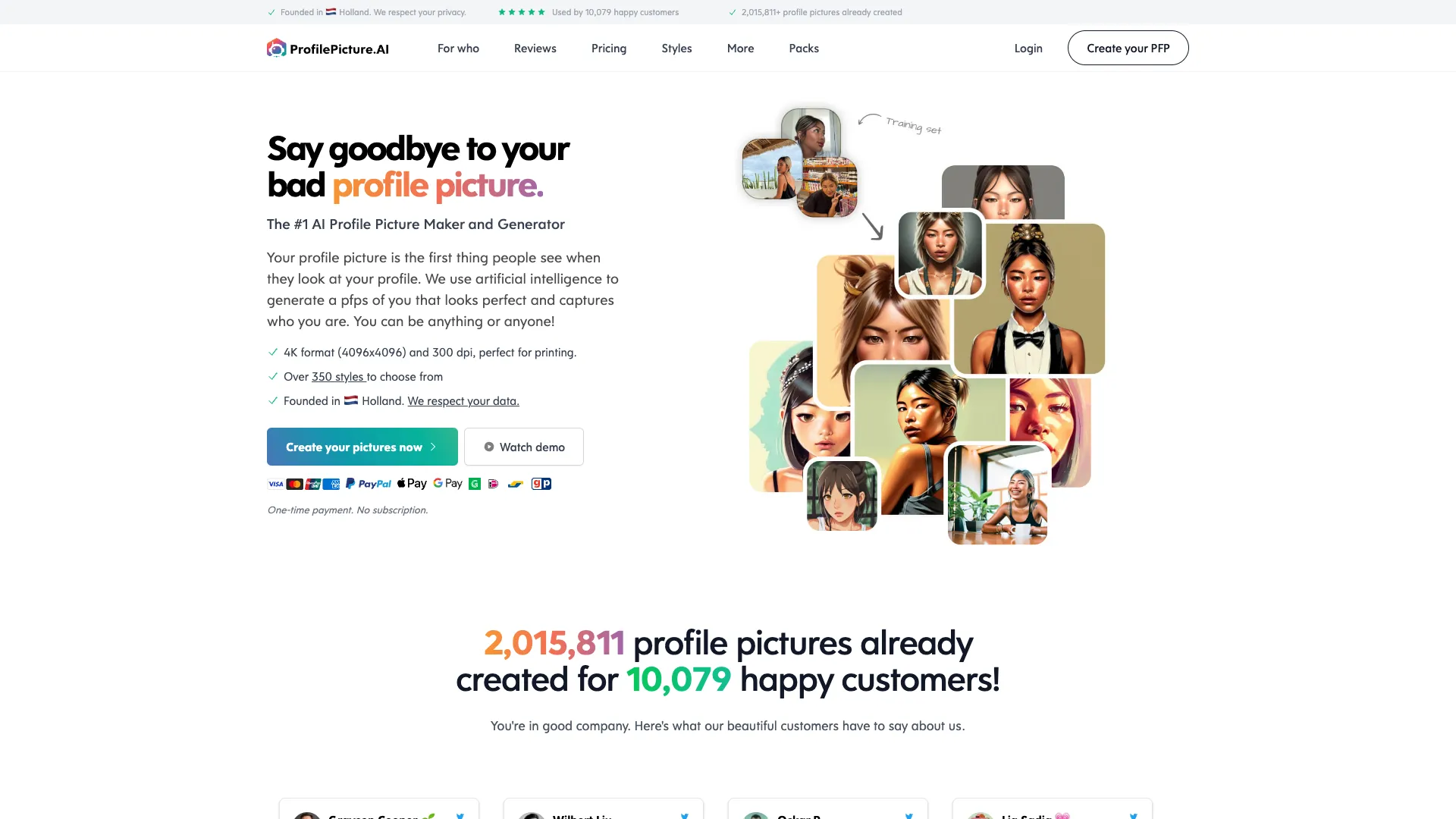 AI PFPs with 360+ designs options - ProfilePictureAI
