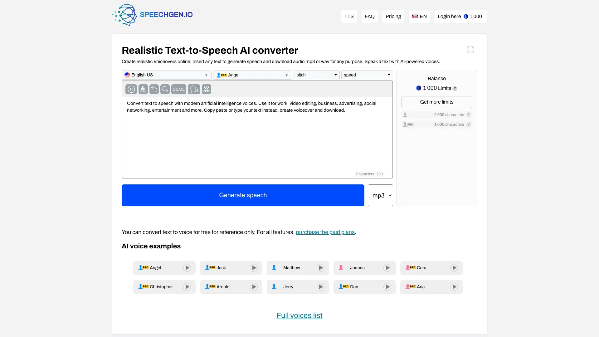 Realistic Text to Speech AI Coverter - Speechgen