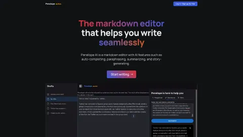AI Markdown Editor with Auto-Completion - PenelopeAI
