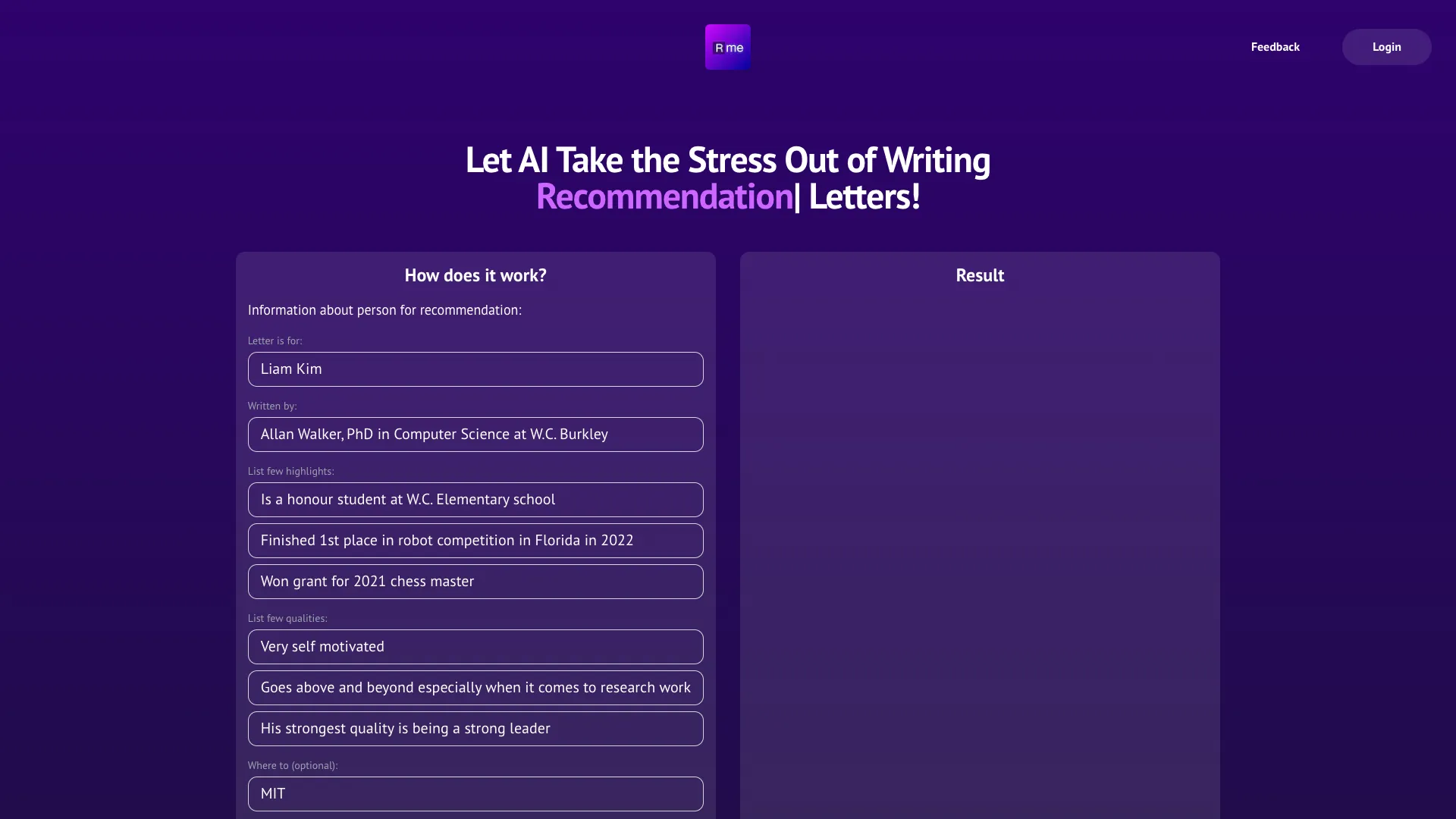 AI Recommendation Letters Generator - Recommendme