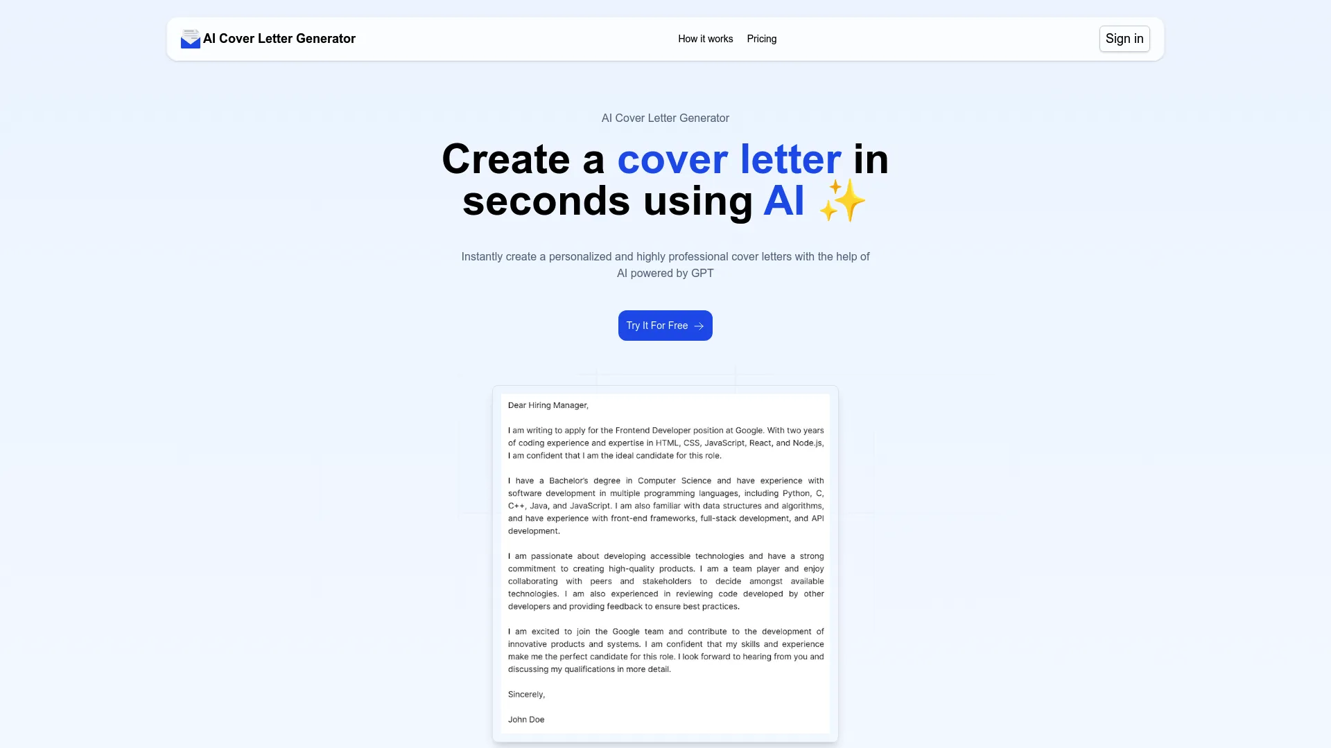AI Cover Letter Generator - Aicoverlettergenerator