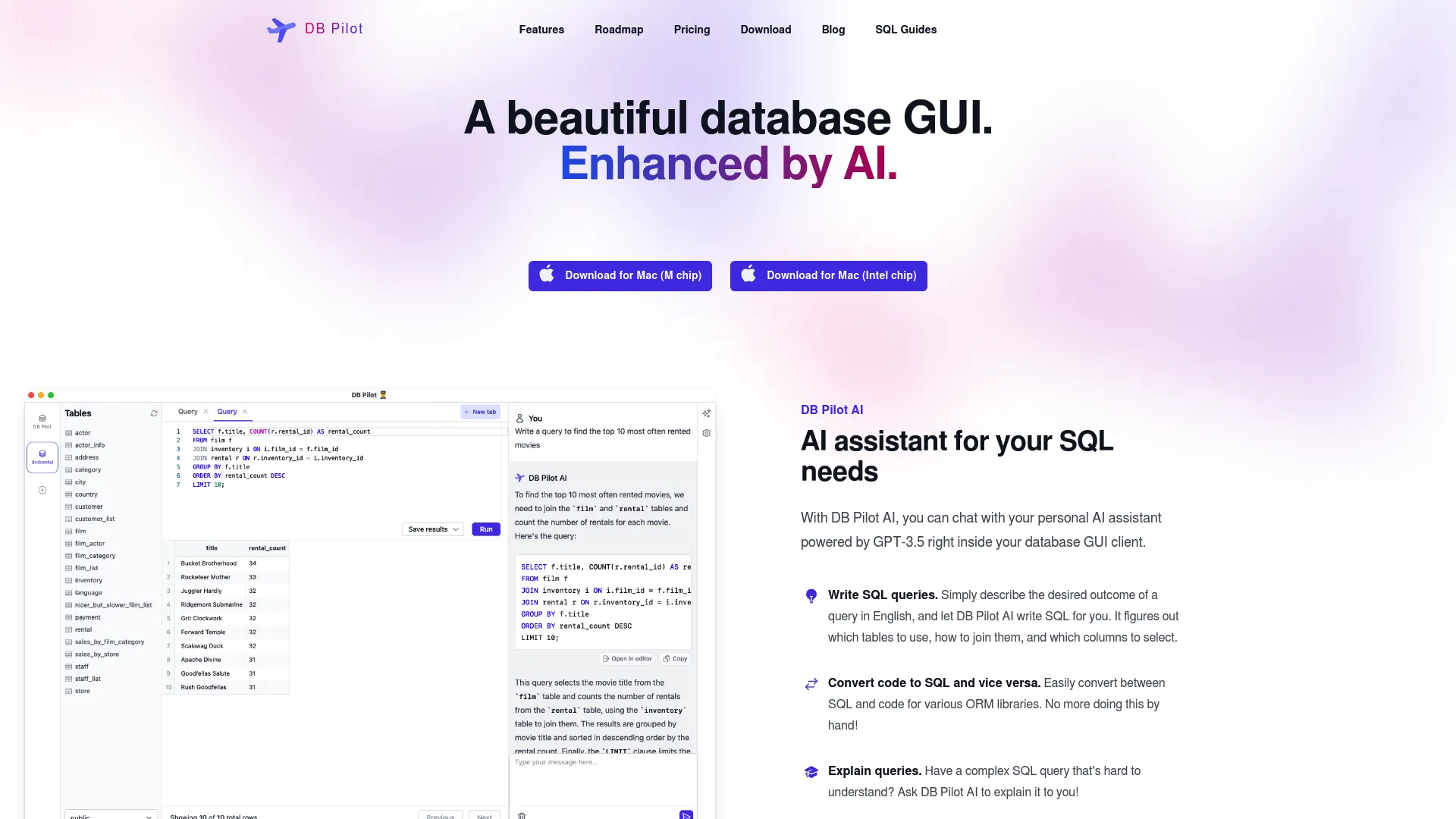 AI Database Graphical User Interface - Db Pilot