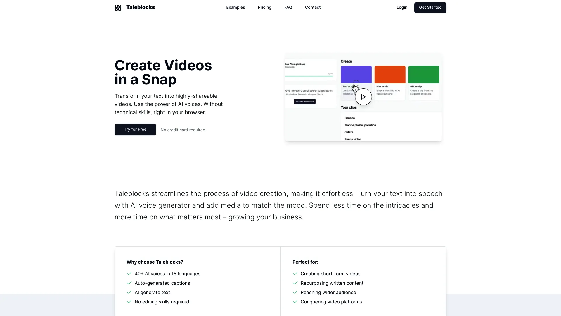 AI Video Creation Tool - Taleblocks