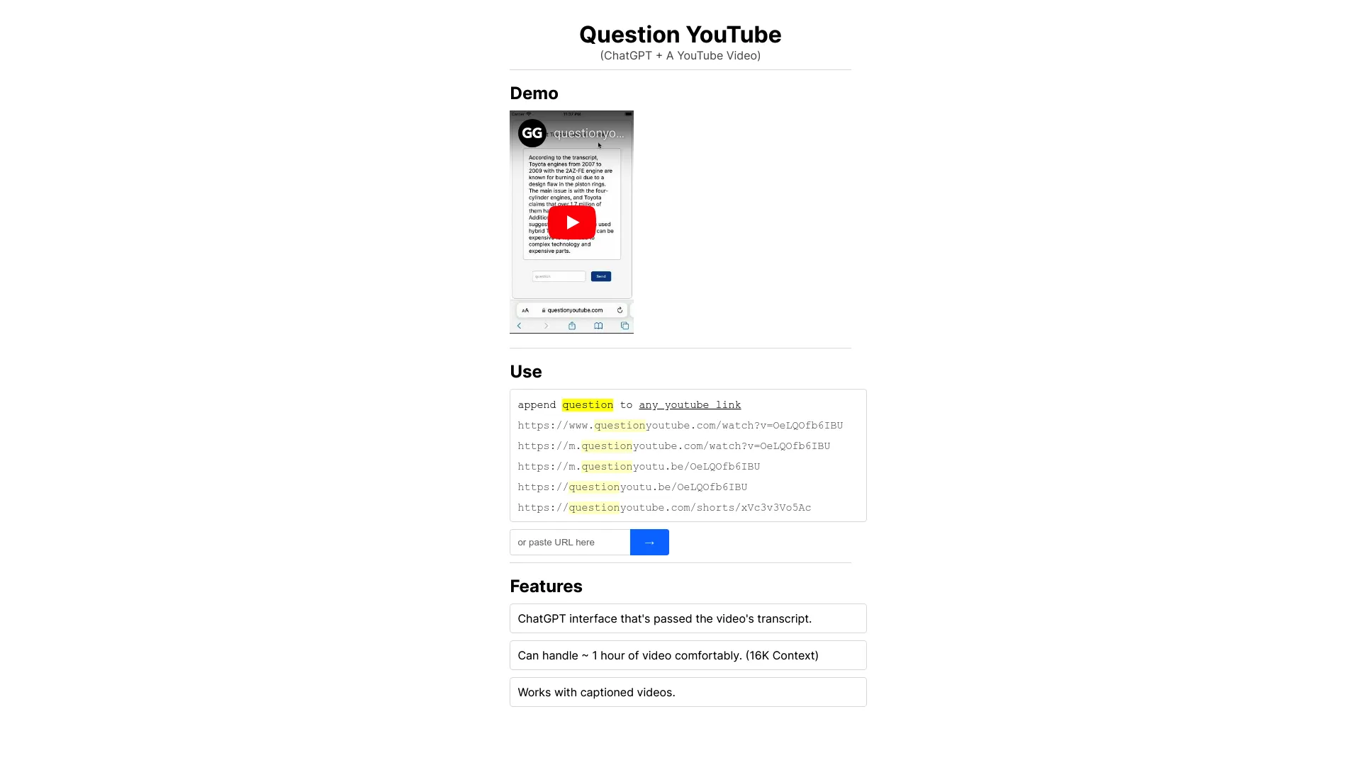 AI Video Question Tool - Question Youtube