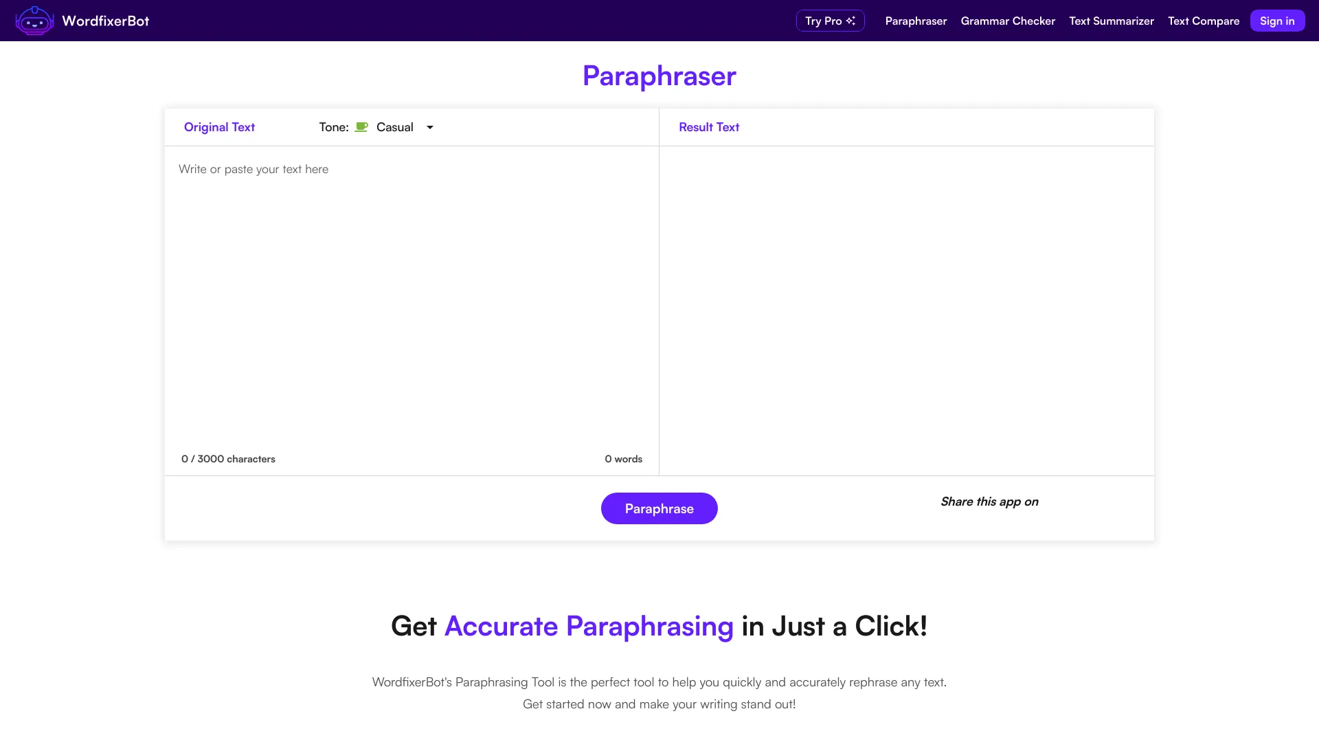 AI Paraphrasing Tool - WordfixerBot