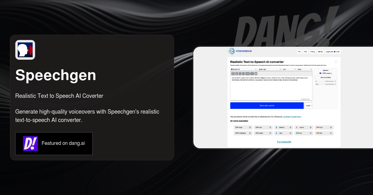 Realistic Text to Speech AI Coverter - Speechgen