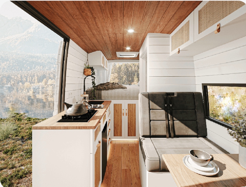 Open cabin with swivel seats | Bonanza Campers