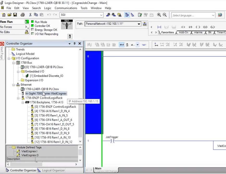 Cognex In-Sight Vision System - Job Change EtherNet IP CompactLogix Rockwell PLC RSLogix Studio 5000