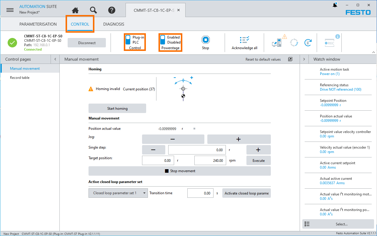Festo Servo Motor Tutorial - CMMT-ST-C8-1C-EP-S0 Festo Automation Suite ...