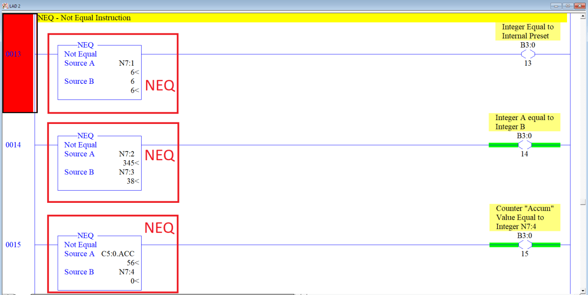 PLC Programming Comparison Instructions – NEQ | Not Equal