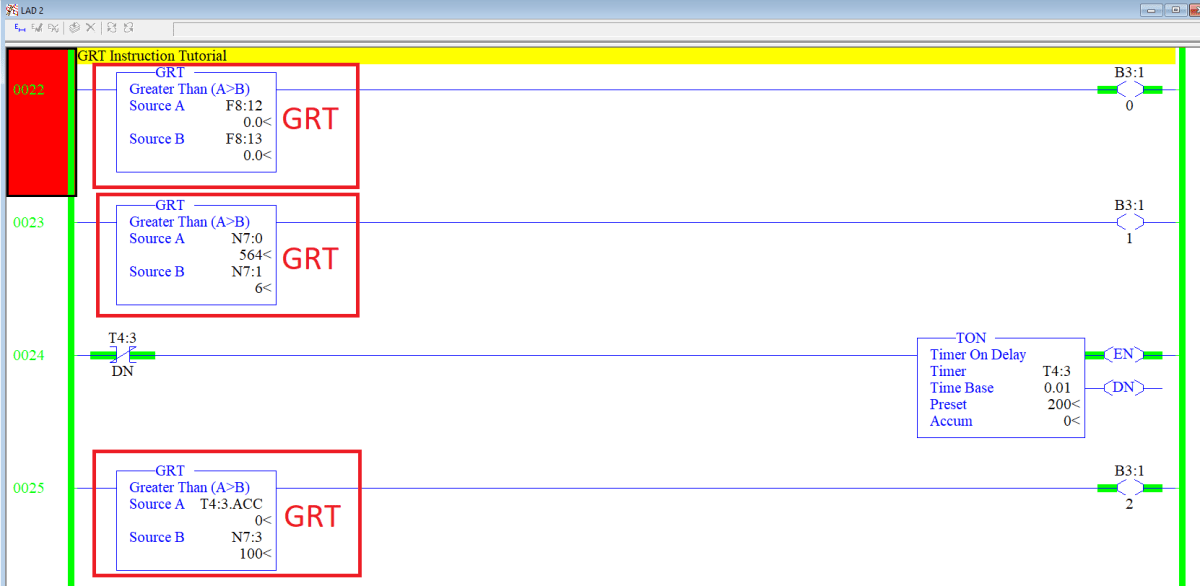 PLC Programming Comparison Instructions – GRT | Greater Than