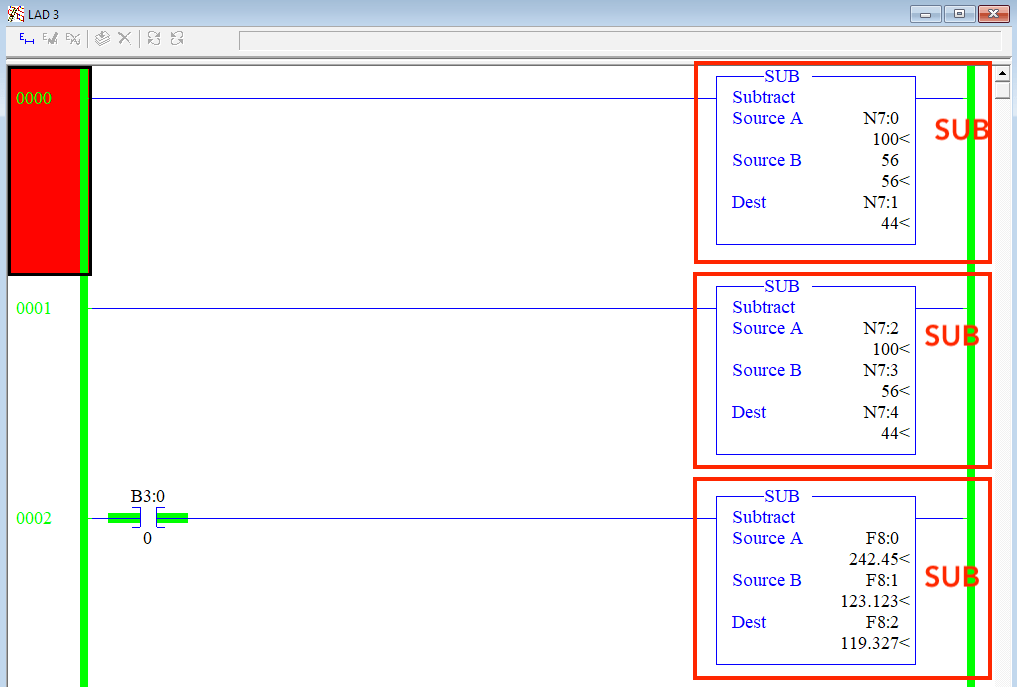 PLC Programming Computational Mathematical Instructions – SUB | Subtraction