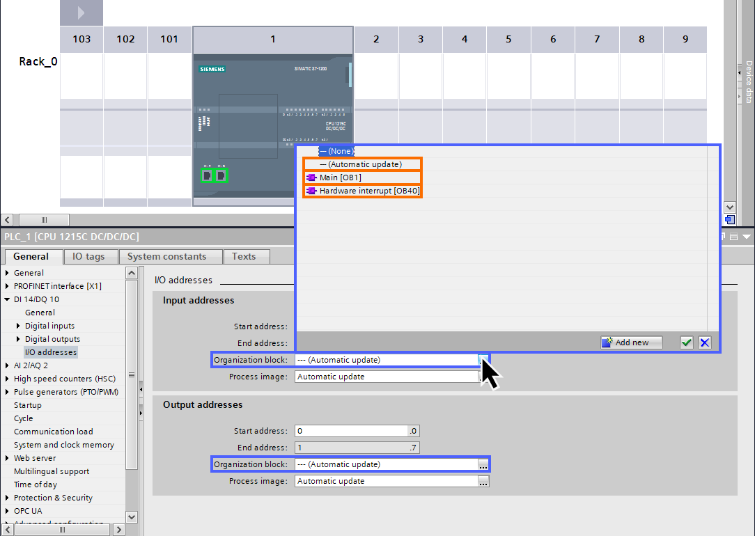 S7-1200 PLC Configuration - CPU Digital IO Settings