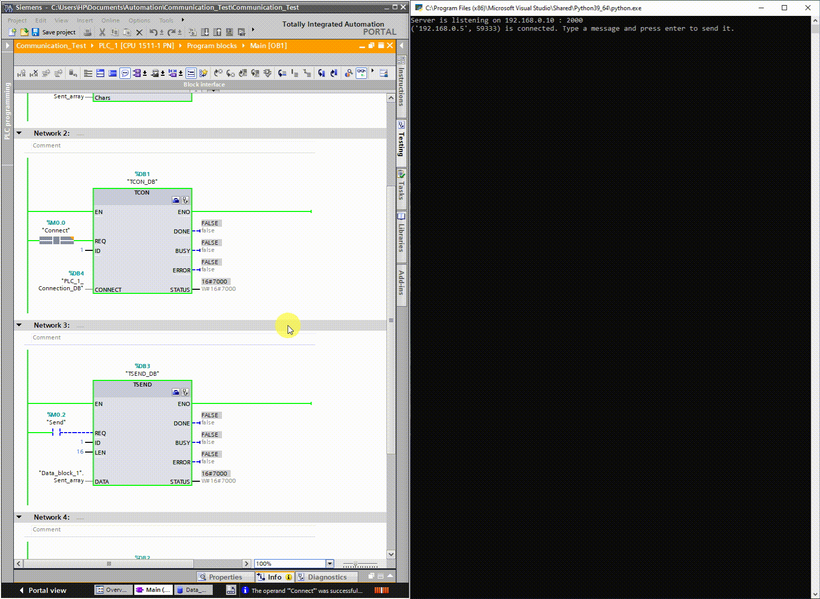 Simulating TCP/IP Communications using PLCSim Advanced