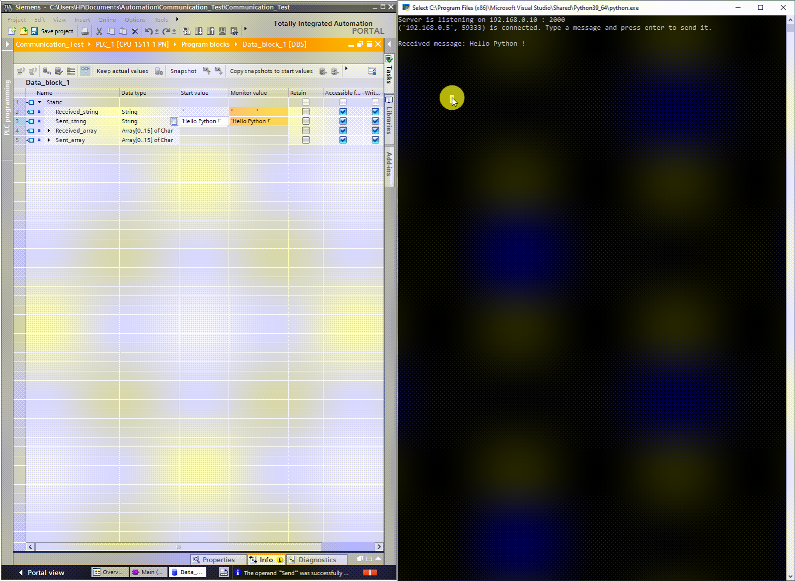 Simulating TCP/IP Communications using PLCSim Advanced