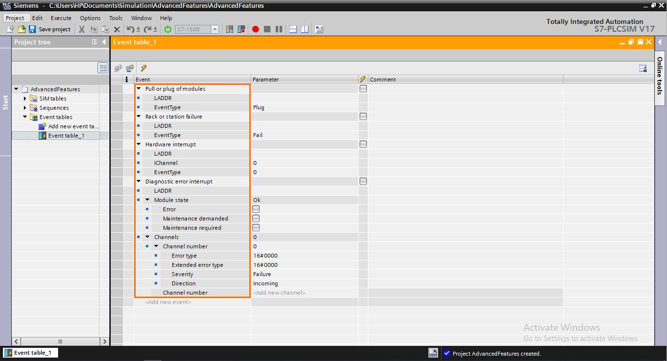 Using Event Tables and Simulating your HMI with PLCSim