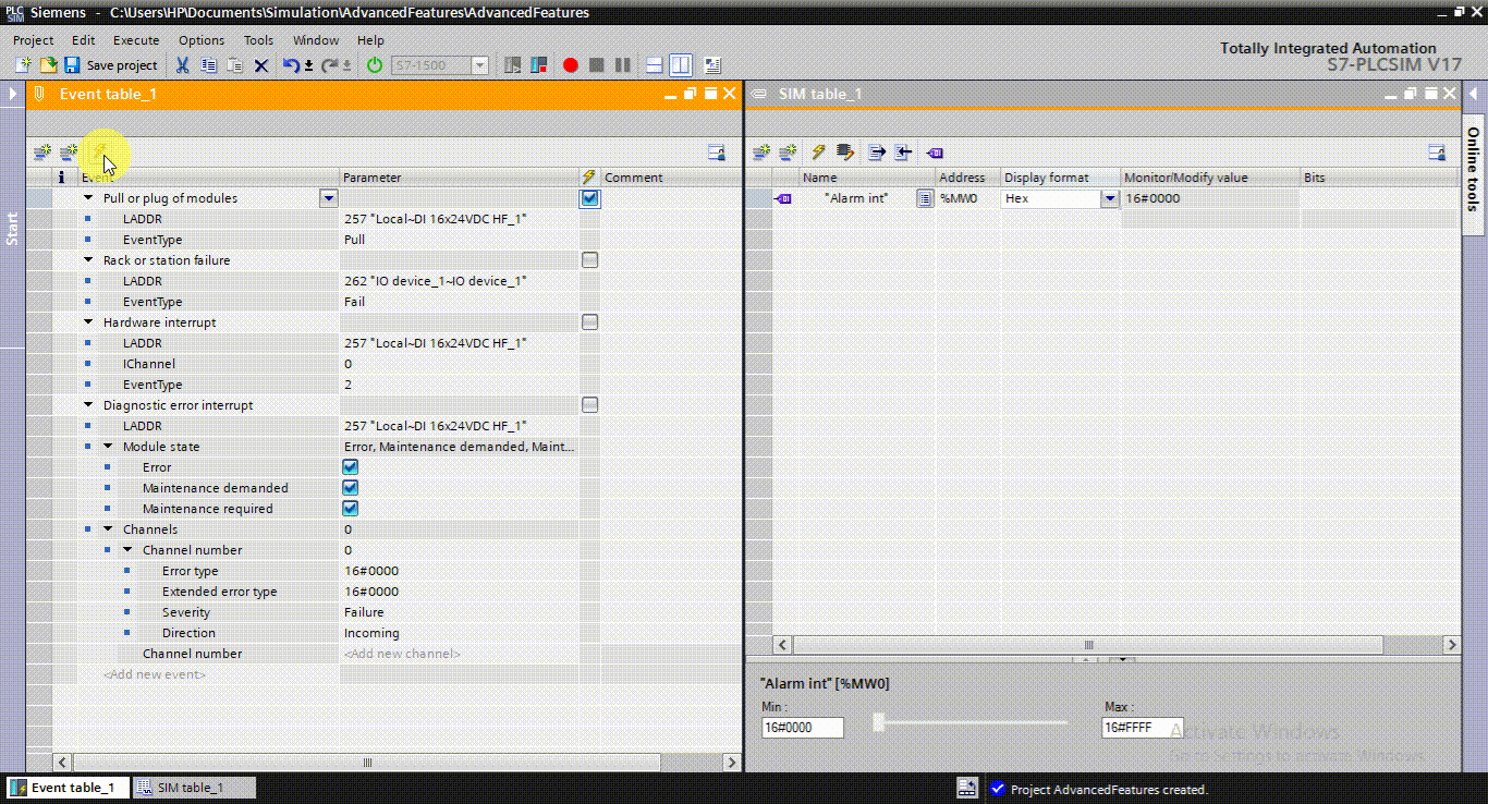 Using Event Tables and Simulating your HMI with PLCSim