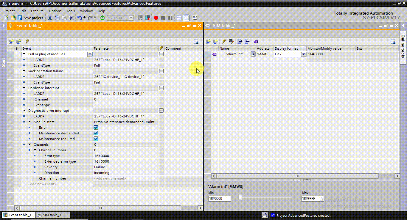 Using Event Tables and Simulating your HMI with PLCSim