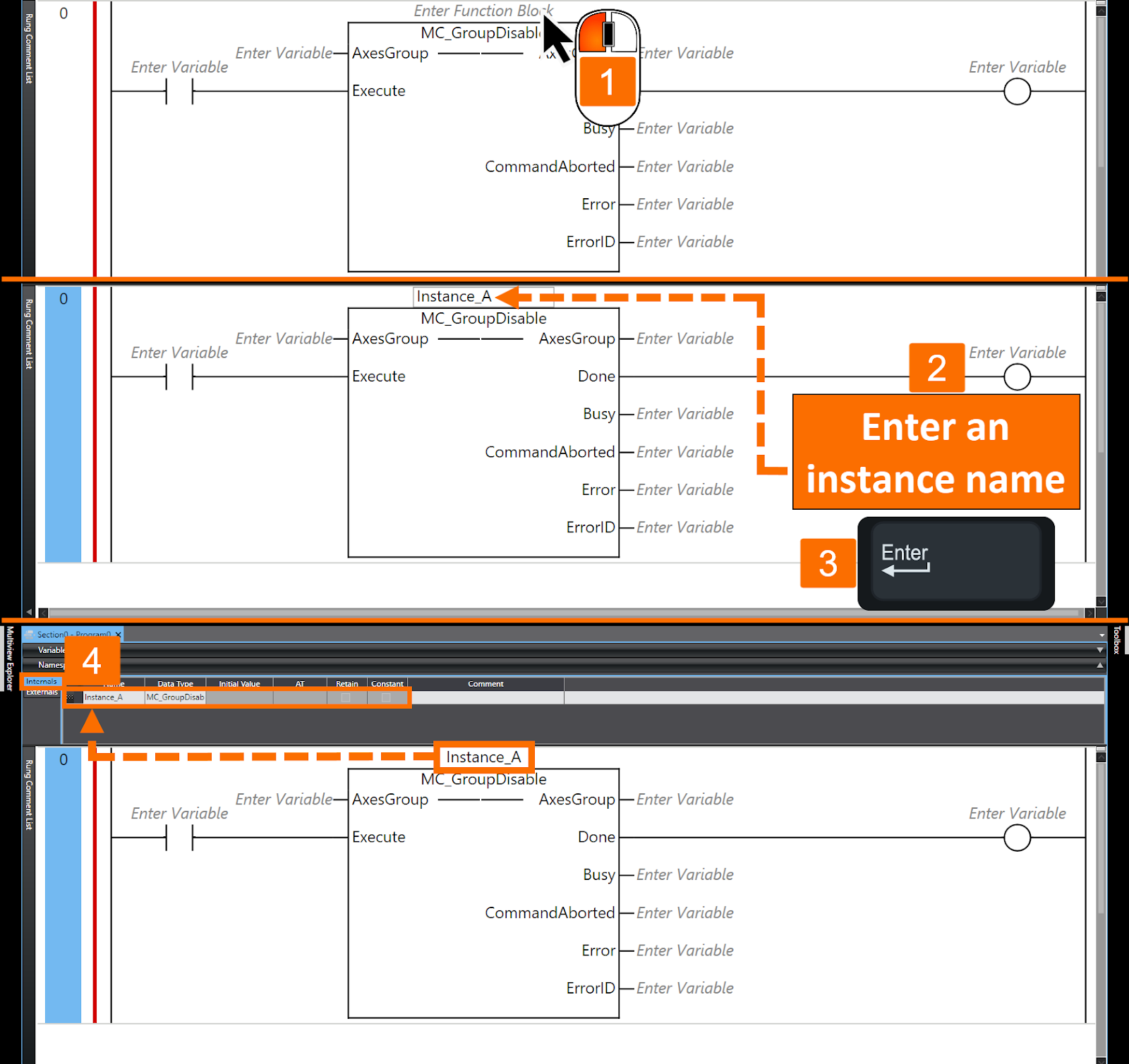 Local, Axis, Axes Group, Cam Data, and Function Block Instance Variables Explained in Omron ...