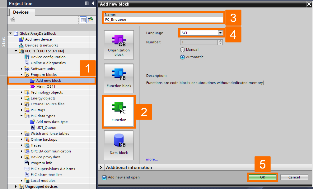 Using a Global Array Data Block in Siemens S7-1500 PLC
