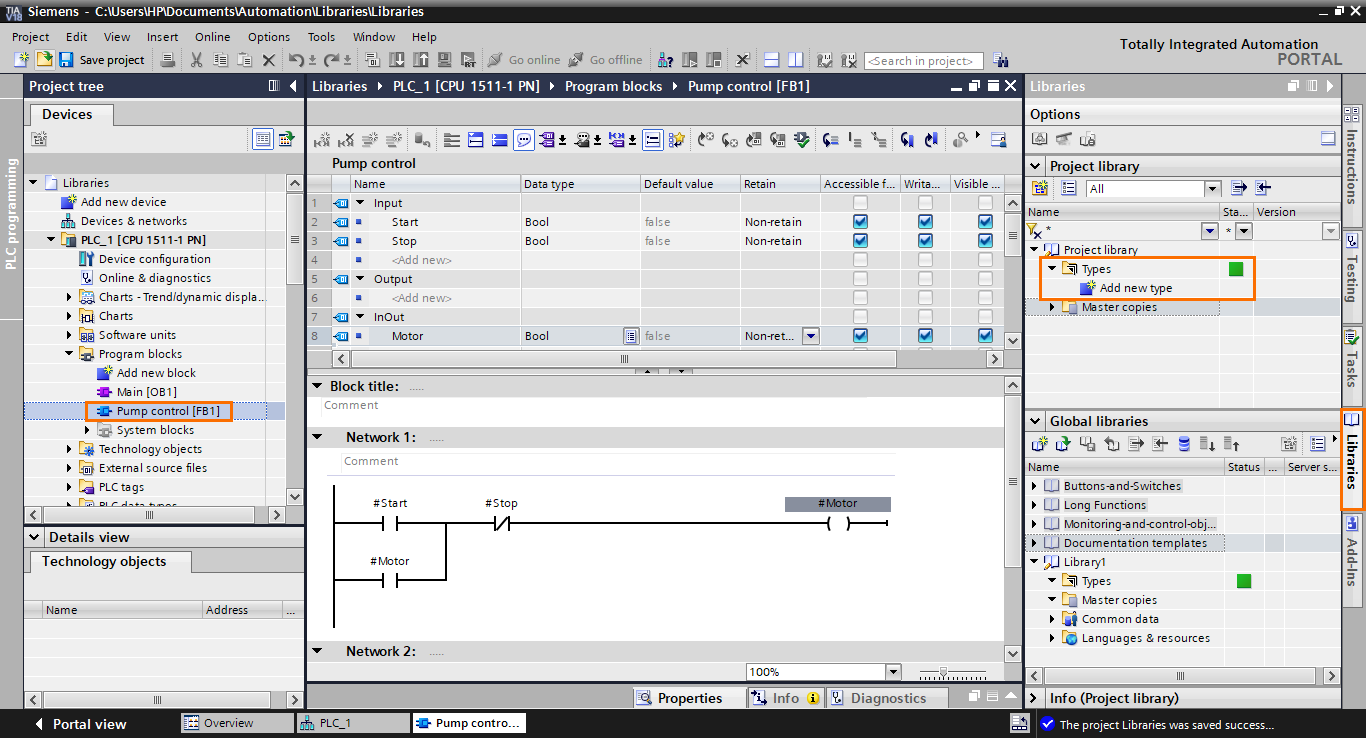 Working with Libraries in Siemens TIA Portal - PLC Programming