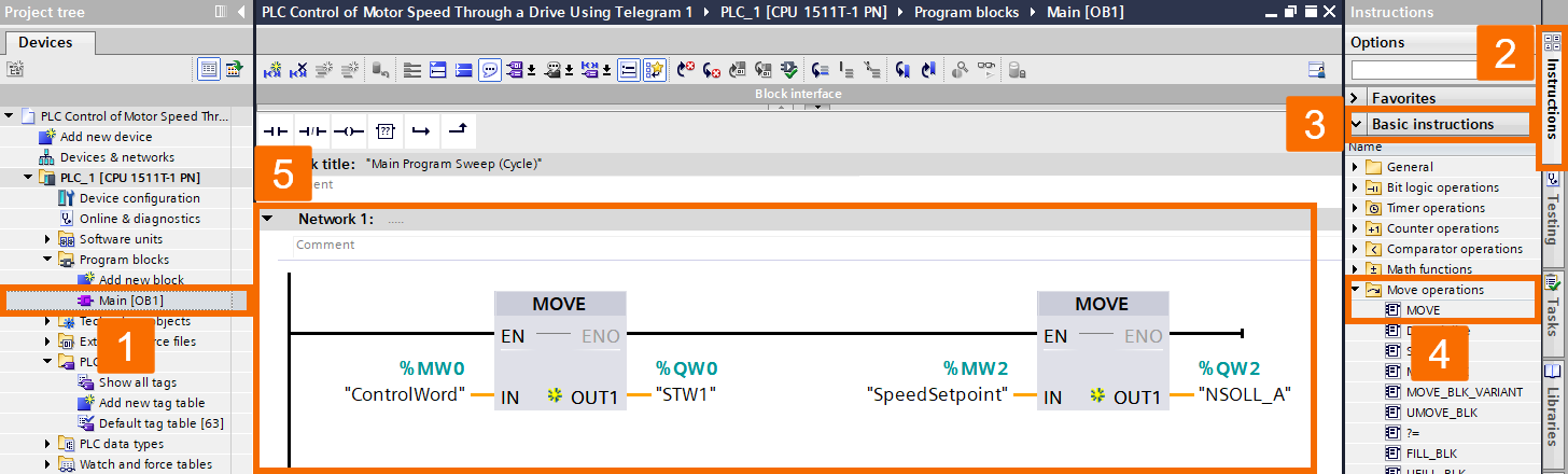 Siemens PLC Control of Motor Speed Through a Drive Using Telegram 1
