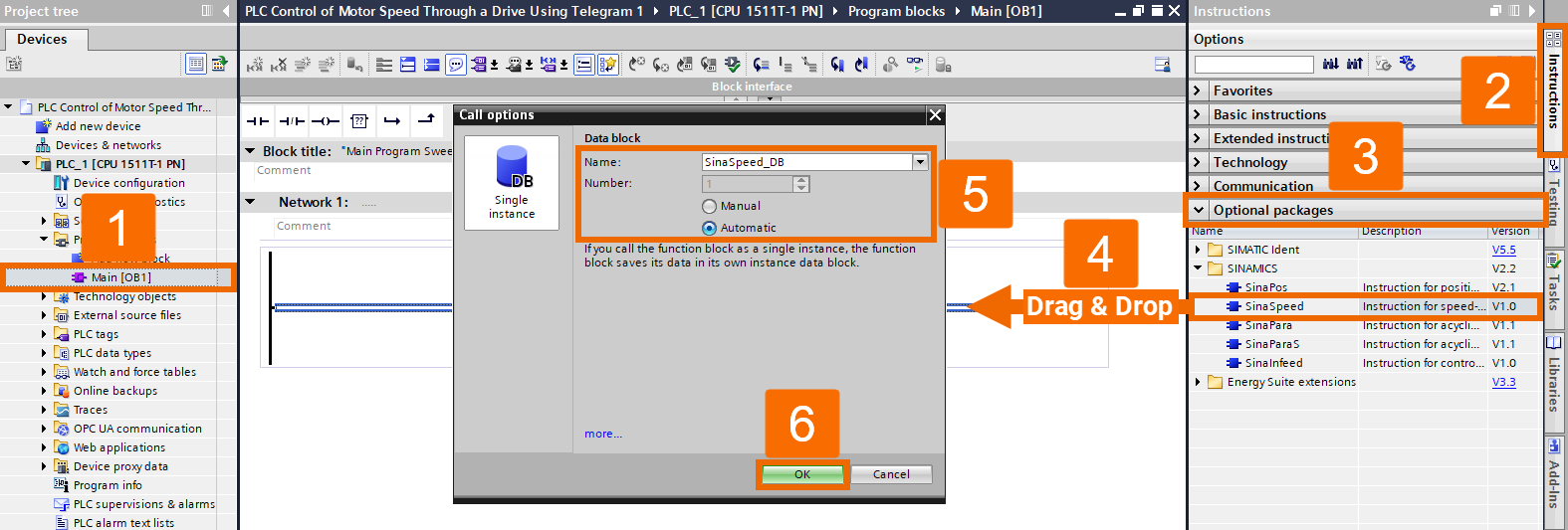 Siemens PLC Control of Motor Speed Through a Drive Using Telegram 1
