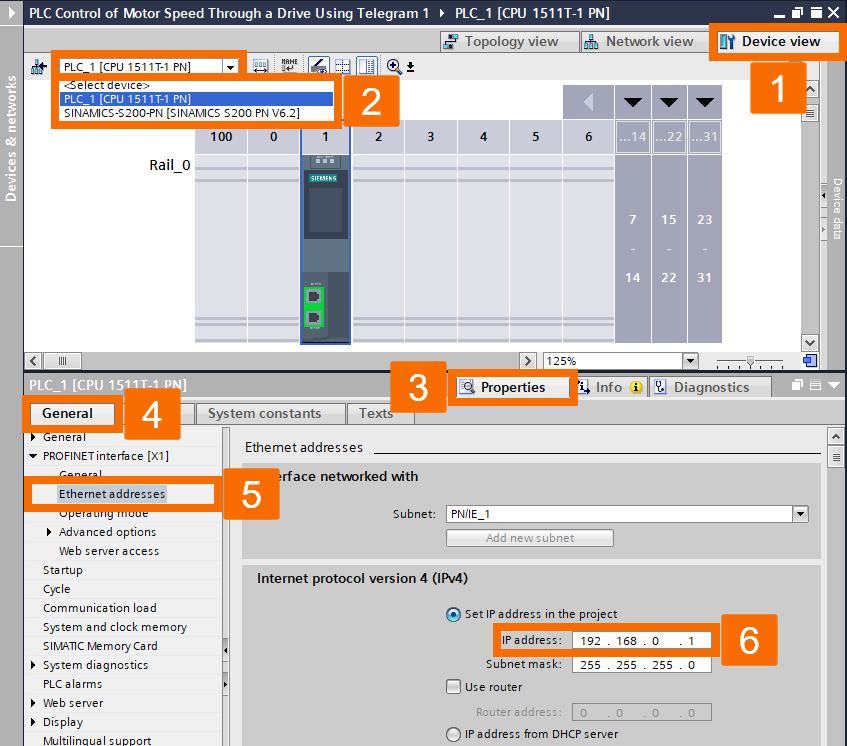 Siemens PLC Control of Motor Speed Through a Drive Using Telegram 1