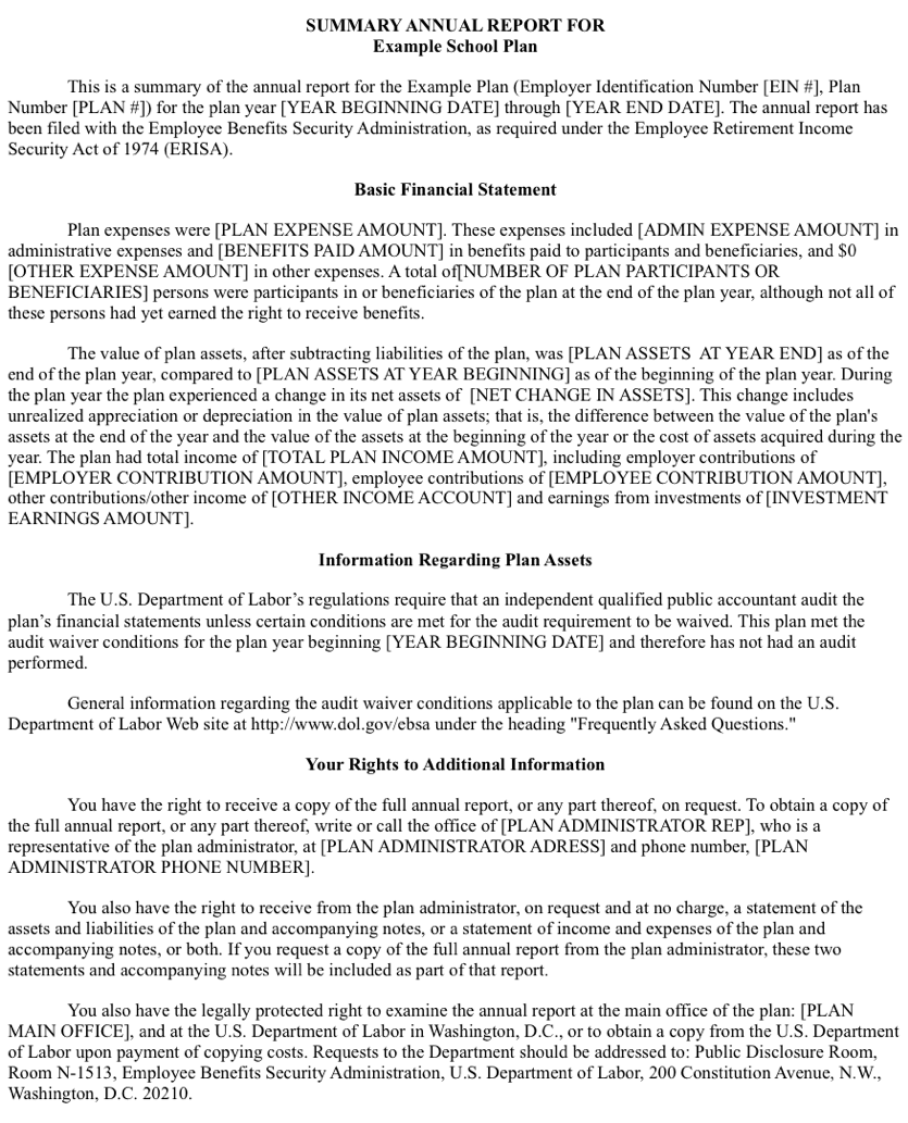401k Summary Annual Report Explanations Requirements Example 401k Summary Annual Report Explanations Requirements Example