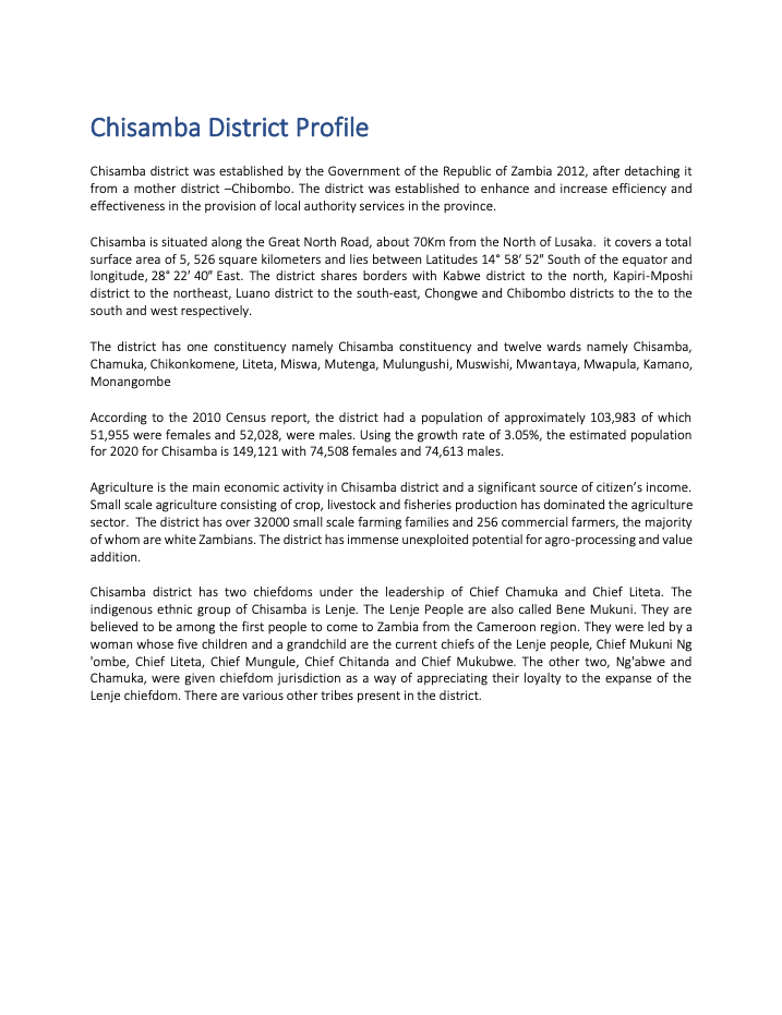 Chisamba District Profile
