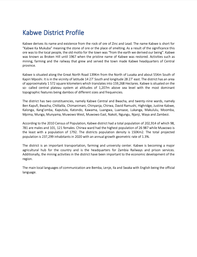 Kabwe District Profile
