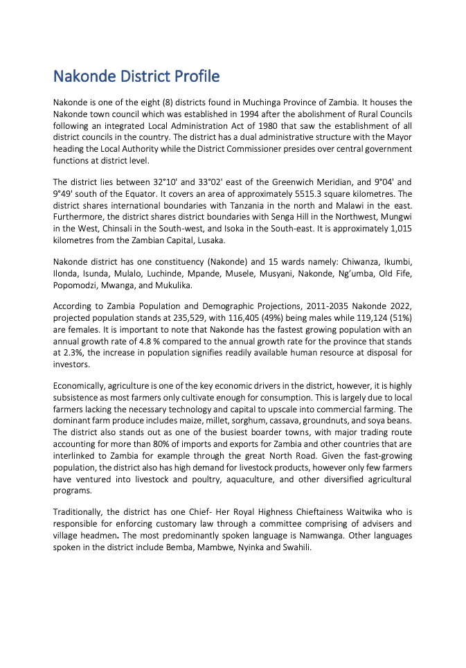 Nakonde District Profile
