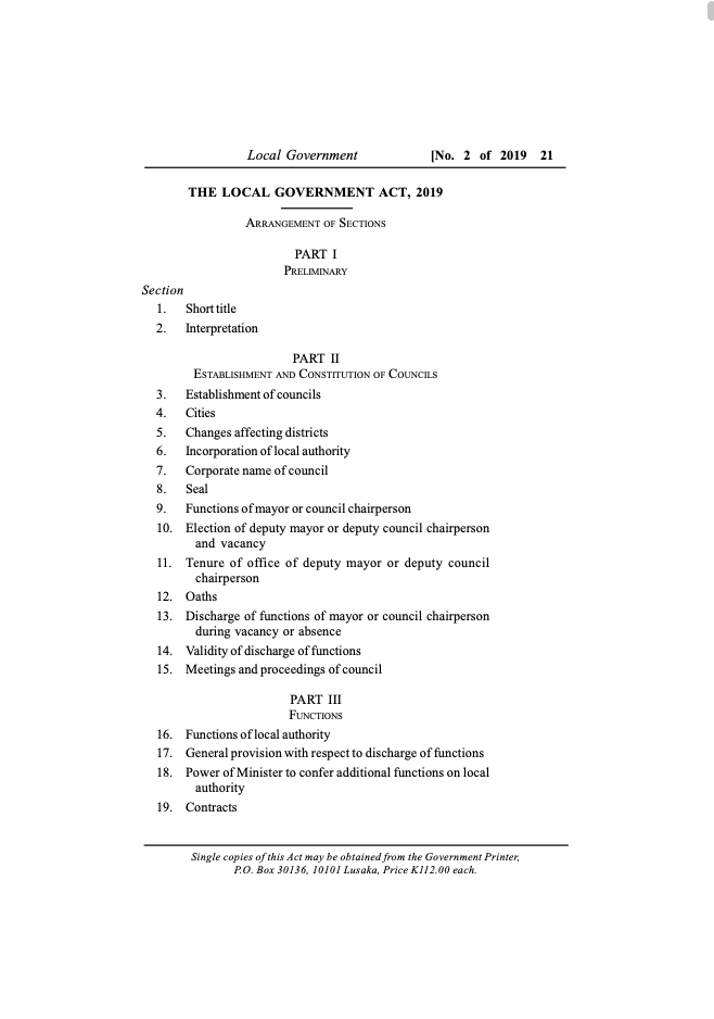 The Local Government Act No 2 Of 2019