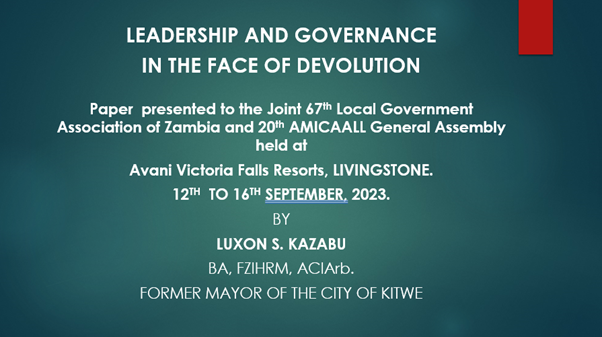LEADERSHIP AND GOVERNANCE IN THE FACE OF DEVOLUTION