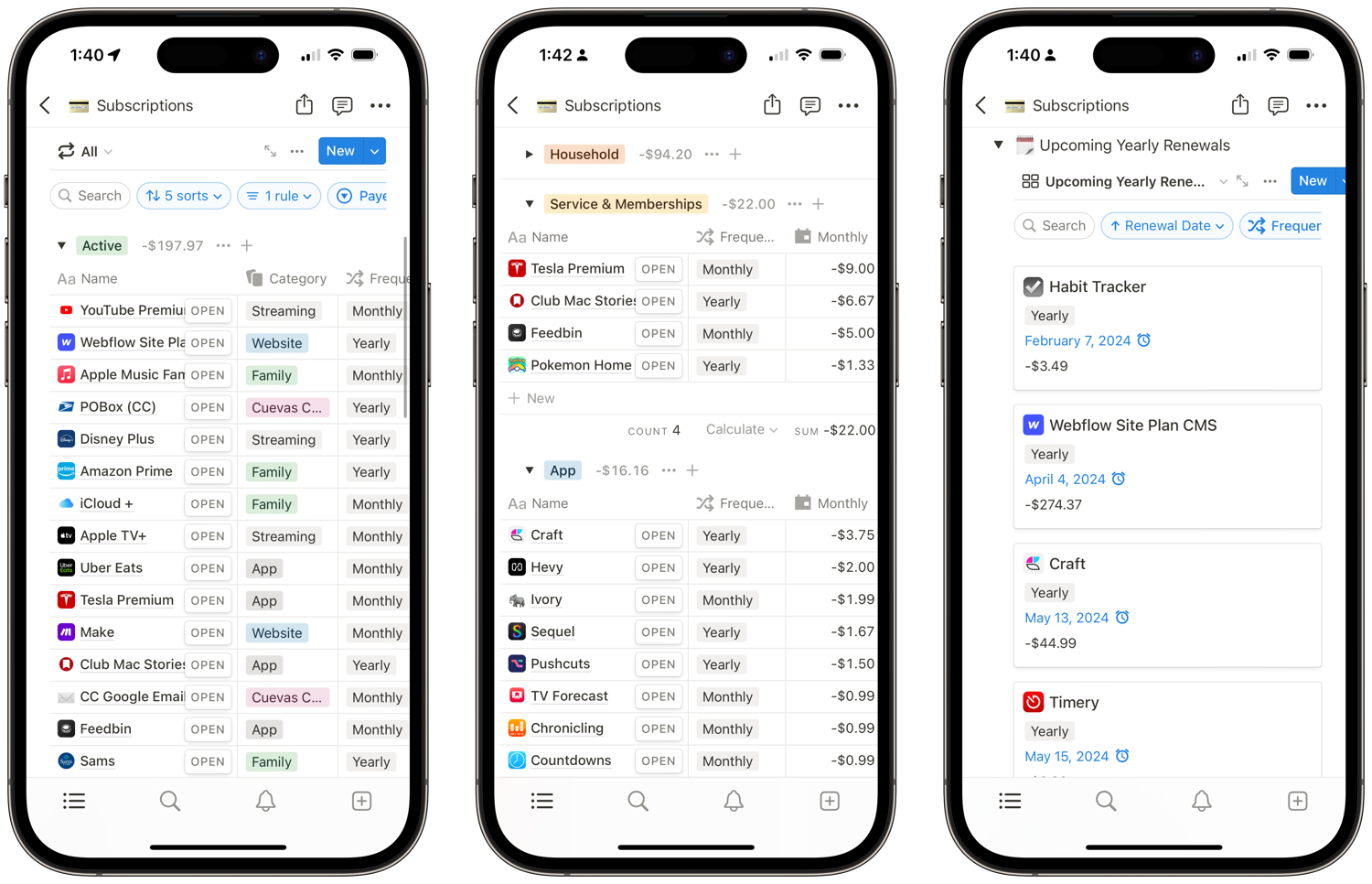 My subscriptions and how I track them with Notion