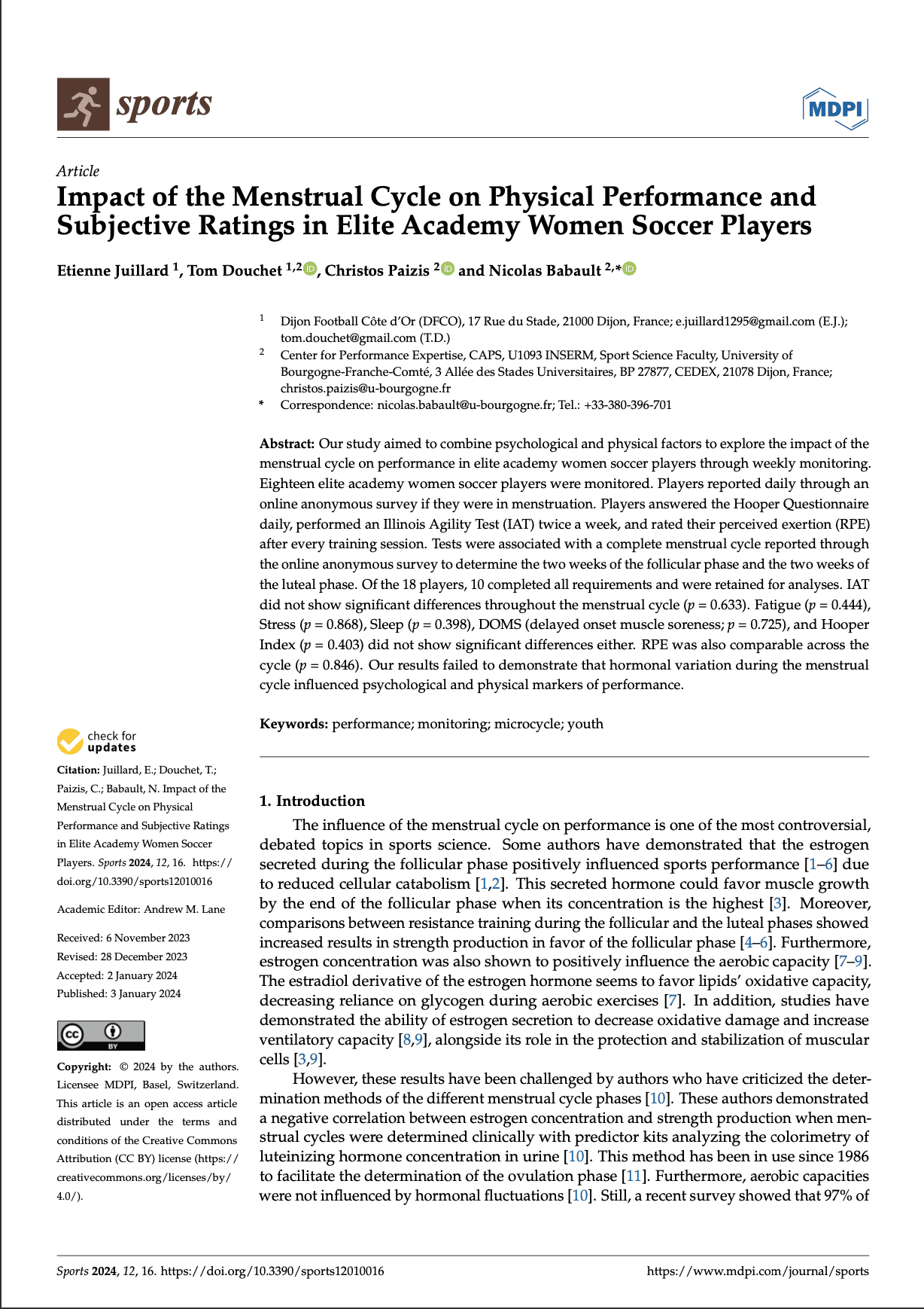 Impact du cycle menstruel sur les performances physiques et ...